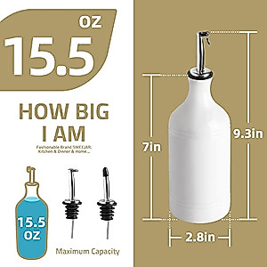 SWEEJAR Ceramic Olive Oil Dispenser Bottle, Opaque Oil Cruet Protects Oil to Reduce Oxidation, Suitable For Storage Of Oil, Vinegar, Coffee Syrups & Other Liquids, Pack of 1, 15.5 Fl Oz (White)