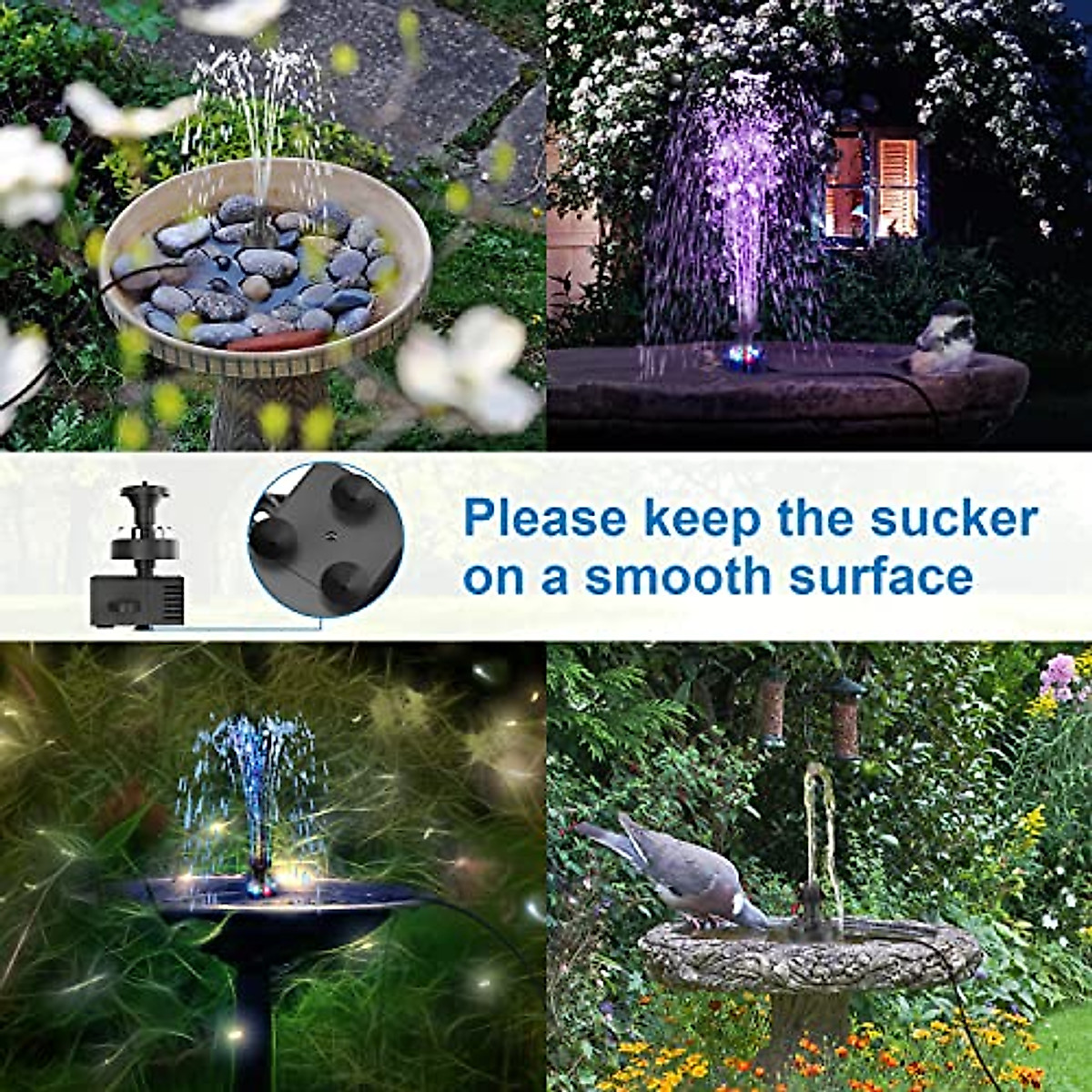 GAIZERL Solar Fountain with 2000 Battery - Work On Cloudy Days - 2023 Upgrade 3.5W Glass Panel Solar Powered Bird Bath Water Pump with Stakes, 16.4ft Cable, Colorful LED Lights, 7 Nozzles for Garden