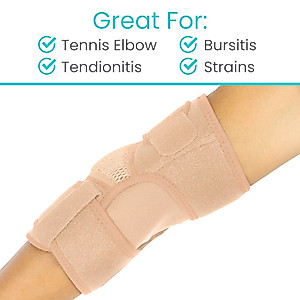 Vive Elbow Brace - Tennis Compression Sleeve - Wrap for Golfers, Bursitis, Left or Right Arm - Tendonitis Support Strap for Golf, Men and Women - Epicondylitis and Sports Recovery (Beige, Standard)
