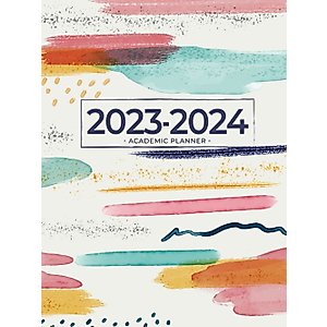 Academic Planner 2023-2024 Large | Abstract Watercolor Hardcover: July - June | Weekly & Monthly | US Federal Holidays and Moon Phases