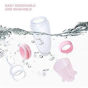 Gaodear Baby Food Feeder,Cartoon Silicone Squeeze Feeding Bottle with Dispenser Spoon for Babies Infant (Pink, 3oz/90ml)