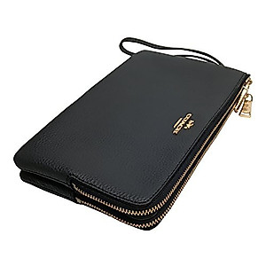 Coach Double Zip Pebble Leather Wristlet Wallet F87587 Midnight Blue