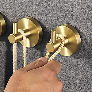Alise Towel Hook Bathroom Single Robe Hooks Wall Mount Clothes Hook for Bedroom Kitchen Cloakroom Door Back Cabinet,GDL3903G-4P SUS304 Stainless Steel Brushed Gold Pack of 4