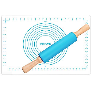 Rolling Pin Pastry Mat, Silicone Rolling Pins for Baking, Thick Nonstick Silicone Mat - Large Rolling Pin, 17” Pastry Roller Dough Roller chapati rolling board, Roti Mat Roller Pie Mat for Rolling