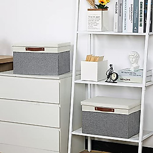 Temary Collapsible Storage Bins Storage Boxes with lid, 2 Pack Storage Baskets with Lid Decorative Storage Clothes, Toys, Organizer Bins with Handles (White&Gray, 15x11x9.5inch)