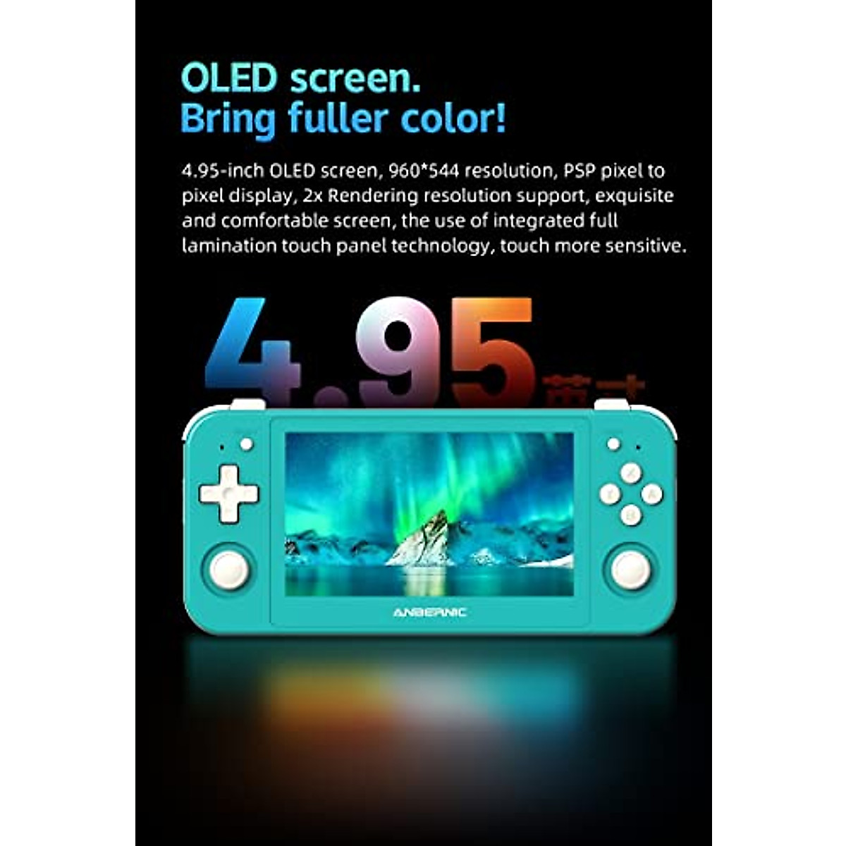 RG505 Retro Handheld Game Console 4.95 inch OLED Touch Screen Android 12 Unisoc Tiger T618 64-bit Video Player Built-in Hall Joyctick Support OTA Update 128G Card 4000+ Games (DXR-RG505-Turquoise)