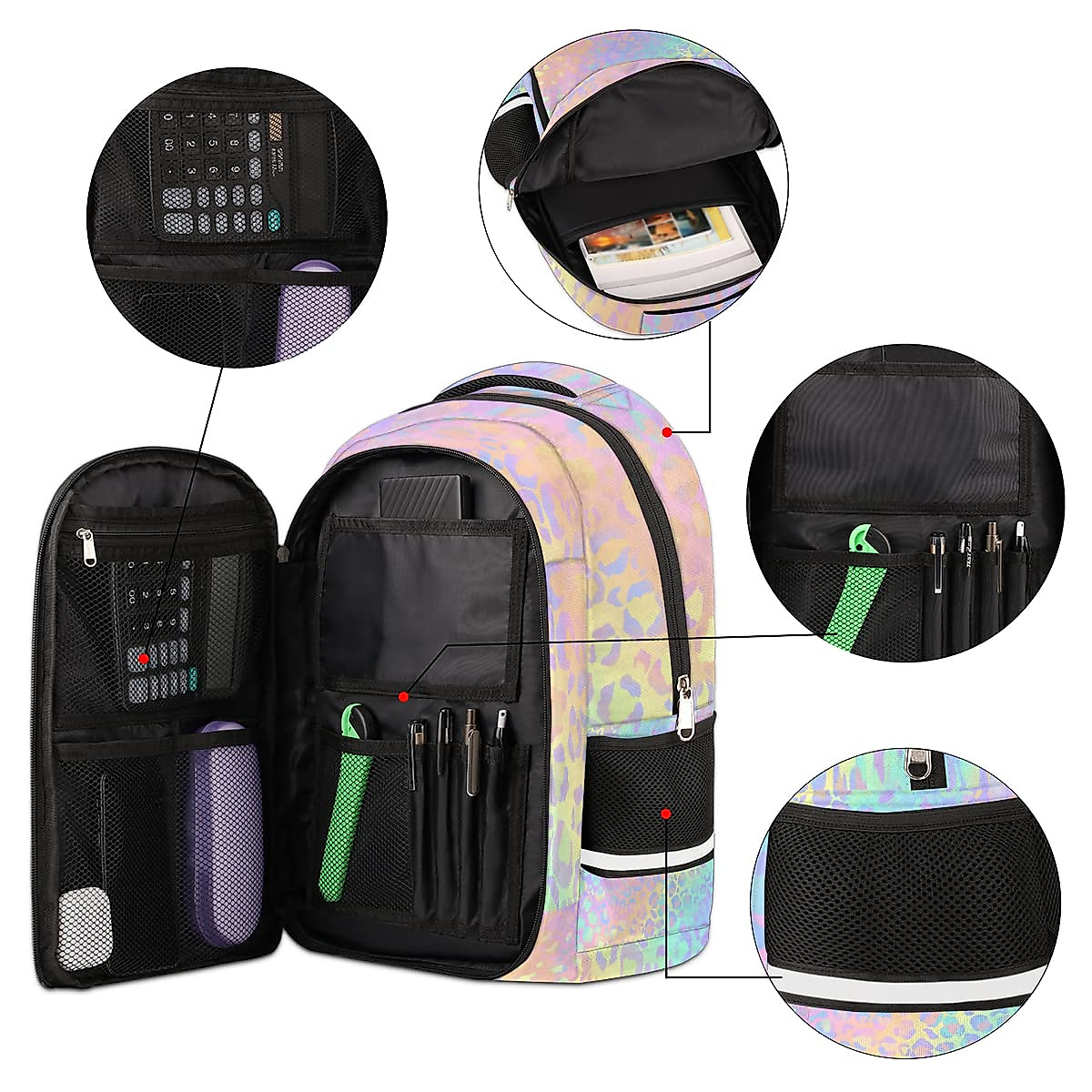 CFERSAN Rainbow Multifunctional Backpack Durability Laptops Water Resistant College School Travel Backpack Gifts for Men Women Girls