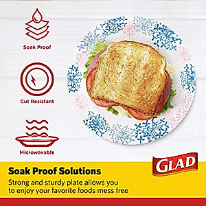 Glad Round Disposable Paper Plates for All Occasions | Soak/ Cut Proof, Microwaveable Heavy Duty Disposable 8.5" Diameter, 50 Count Bulk Plates, Pink Hydrangea