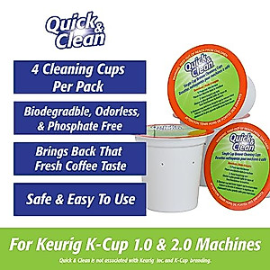 Quick & Clean 4-Pack of Cleaning Cups with Descaler Bundle (2 Total Uses) - 2.0 Compatible, Descaling Solution for Keurig, Nespresso, Ninja, Delonghi, All Coffee and Espresso Machines