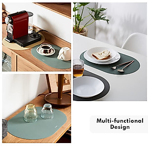 Placemats, Silicone Placemats, Set of 4, Non-Slip, Oil Proof, Water Proof, Heat Resistant, Stain Resistant, Easy to Clean, Leather Texture Finish, Oval (Matt Combo)