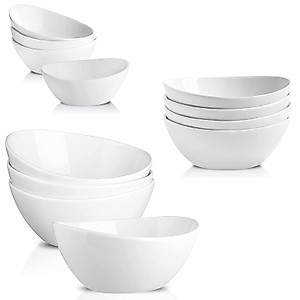 Hasense Porcelain Serving Bowls 36 Ounce Large Salad Bowl Set of 4, 28 Ounce Cereal Soup Bowls Set Set of 4, 10 Ounce Small Ice Cream Dessert Dishes Set of 4 - White