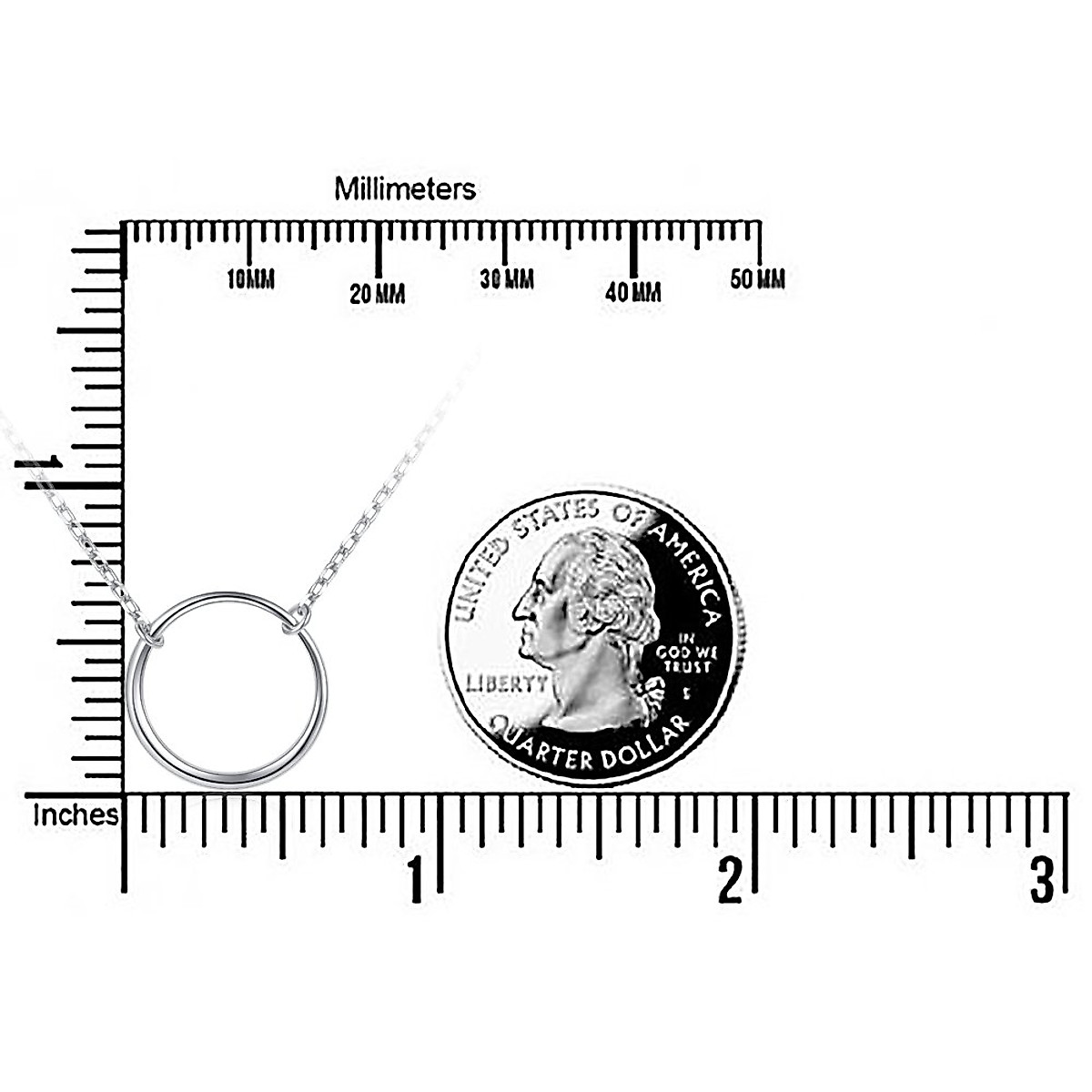 Ladytree S925 Sterling Silver Dainty Simple Circle Pendant Eternity Necklace,Rolo Chain,18+2