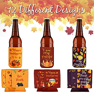 3 otters 12 Pcs Thanksgiving Day Can Cooler Friends Gathering Neoprene Beer Can Cooler Cover Fall Turkey Party Cans Decor Sleeves for Soda Beer Soft Drinks Canister Friendsgiving Parties holiday