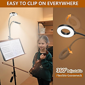 AWLYLNLL LED Desk Lamp with USB Adapter, Eye-Caring Gooseneck Ring Light, 3 Modes 10 Brightness Adjustable 10W Desk Light for Makeup Reading Bed Headboard (Metal)