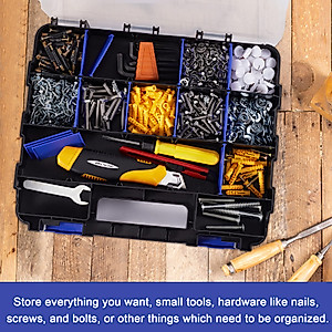 Small Parts Storage Case Tools Box Organizer Double Side 34 Compartments Hardware Organizers with Removable Plastic Dividers for Screws Nuts Nails Bolts
