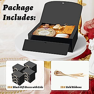 ZSPENG 12PCs Gift Boxes with Lids,12x9x4 inches Black Gift Boxes with Ribbons, Bridesmaid Proposal Box,Kraft Paper Gift Box for Wedding, Packaging, Present, Birthday, Cupcake Boxes, Crafting.