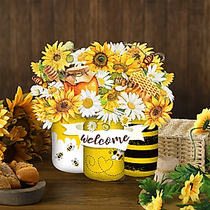 Spiareal Bee Welcome Wood Door Yellow Bee summer Hanger Wooden Sign Farmhouse Wall Porch Art Summe Wreath Hanging for Front Door Decoration