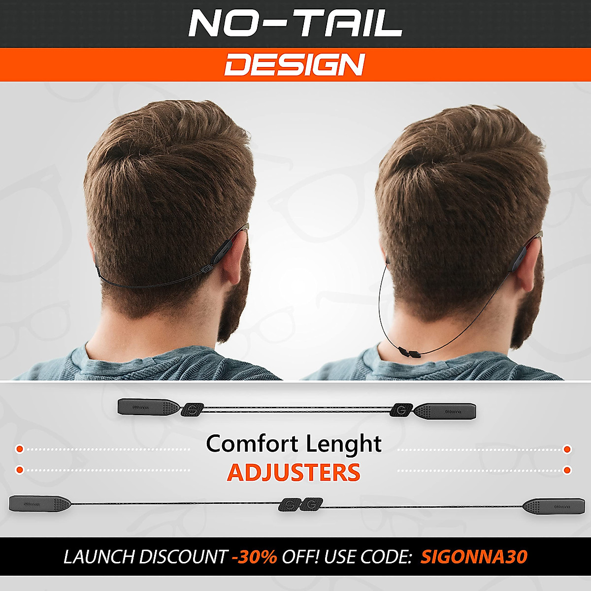 Adjustable Glasses Strap - 3 Pcs Eyeglasses Strap Holders - No Tail Sunglasses Strap for Men Women - Eye Glasses Holders Around Head or Neck, Glasses Lanyard String Straps