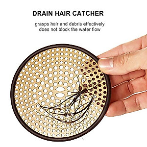 304 Stainless Steel Hair Catcher Shower Drain Cover with Silicone, Shower Stall Drain Strainer, Bathtub Hair Stopper, Bathroom Hair Trap Floor Drain Protector, Brushed Gold Brass 4.33 Inch Round Flat