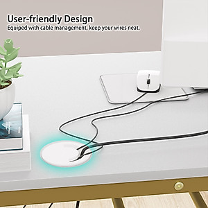 Weehom Computer Desk with Drawers, Home Office Desk for Writing, Studying, and Gaming - Sturdy and Spacious Workstation for PC and Laptop(White and Gold)
