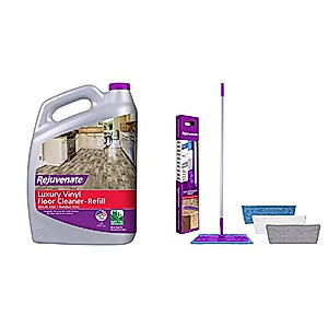 Rejuvenate High Performance Luxury Vinyl Tile Plank Floor Cleaner pH Neutral Formula Doesn't Leave Streaks or Dulling Residue 128oz & Microfiber Mop with 3 Reusable Microfiber Pads