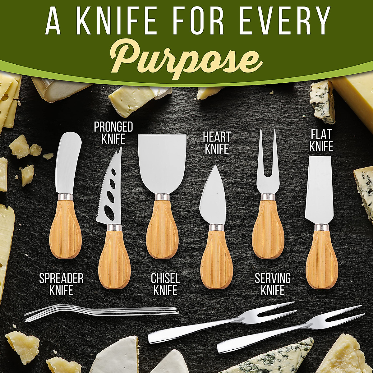 NutriChef Natural Bamboo Cheese Board Set with Bonus Condiment Cup-Extra Large Size 100% Home Organic Wooden Plate and Charcuterie Tray with 4 pcs Cutting Knife Slicer