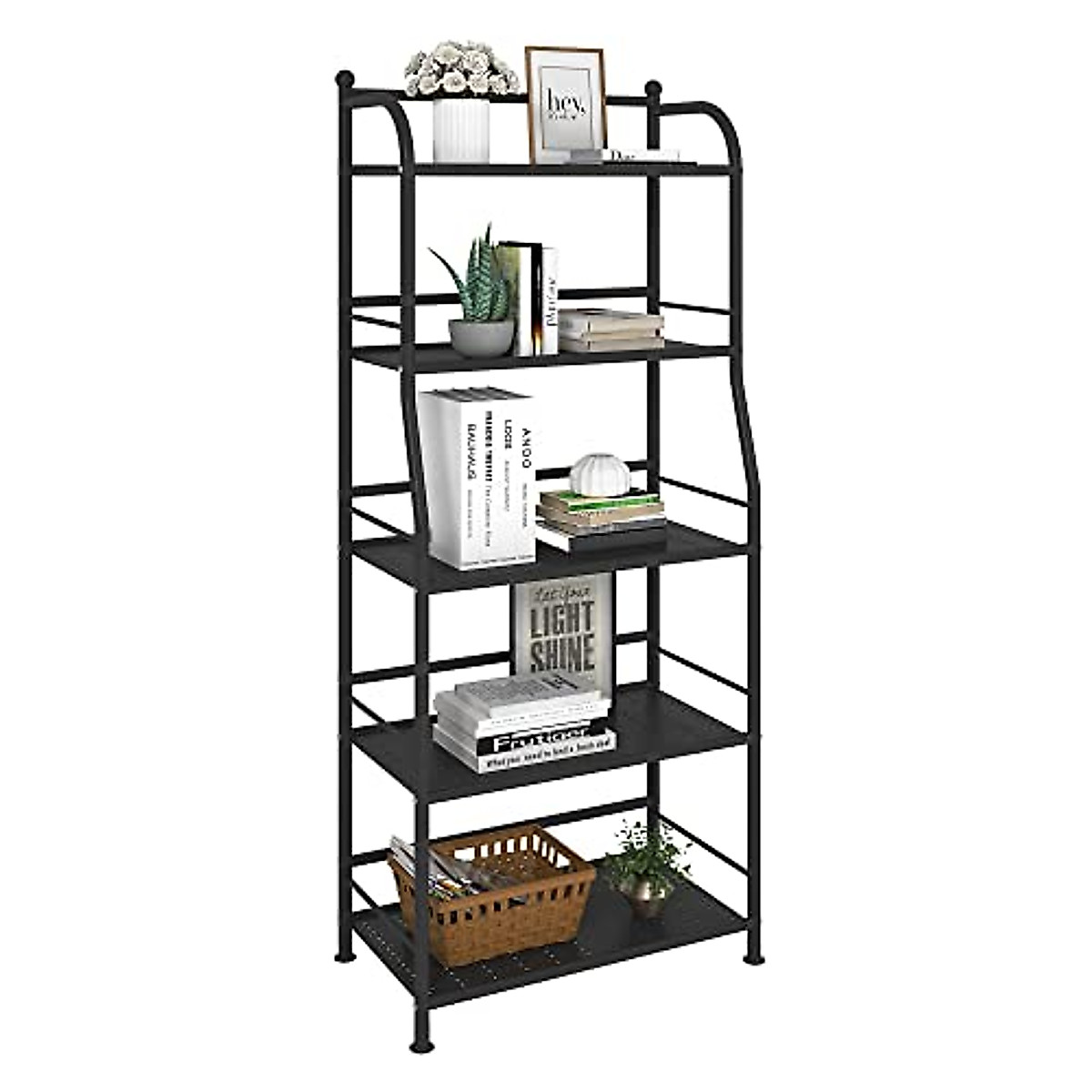 FKUO 5 Tier Metal Shelf Storage Shelves Living Room Bookshelf Bathroom Corner Storage Rack for Kitchen,Indoor Plant Stand (Matte Black, 5 Tier)