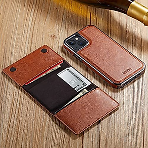 MOHEYO Designed for iPhone 14 Plus Case Removable Wallet Card Holder Magnetic Compatible with MagSafe Slim Thin Vegan Leather Cover (Brown)