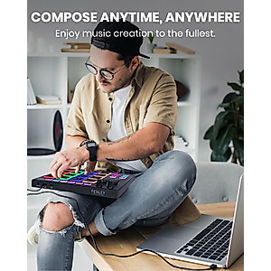 Fesley MIDI Controller Professional, Beat Maker Machine with 16 Beat Pads, MPC with 2 Assignable Fader & Knobs, Portable MIDI Pad Controller, Beat Machine for Music Making