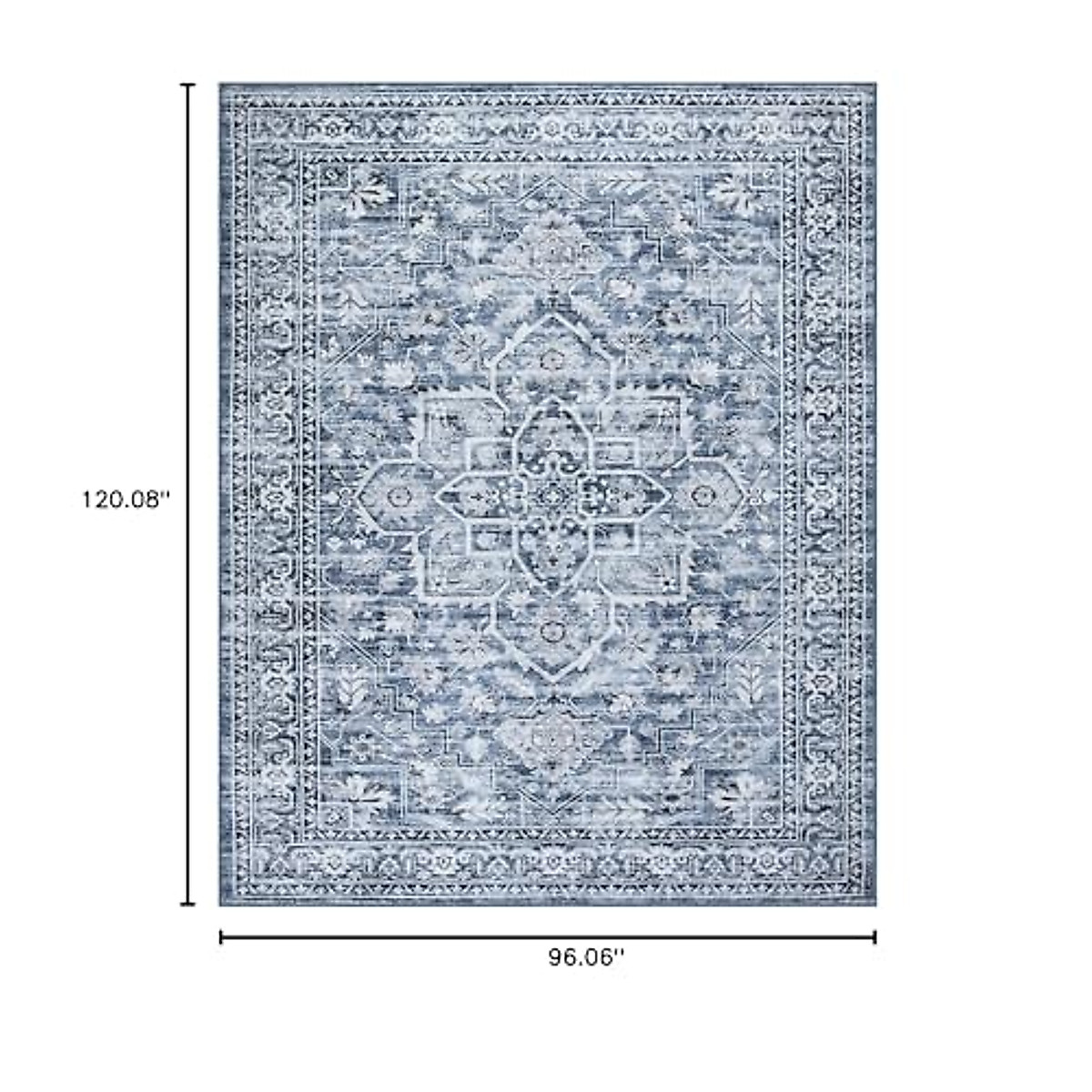 Lahome Oriental Washable Rugs 8x10, Blue 8x10 Area Rugs for Living Room Soft Ultra-Thin Washable Rug, Traditional Bedroom Rug Non Shedding Dining Room Rug for Under Table Office(8x10ft,Blue)