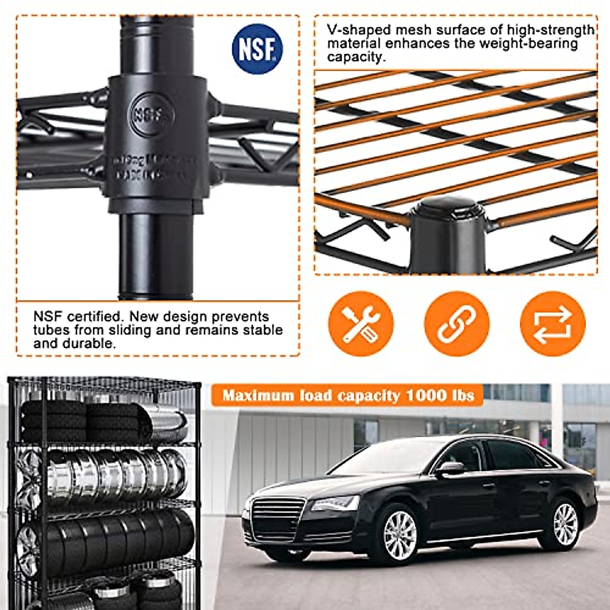 YIQIEDEY Storage Shelves 4 Tier Shelving Unit with Feet NSF Heavy Duty Height Adjustable Large Metal Shelves for Storage Commercial Grade Steel Utility Layer Shelf 1000 LBS Capacity-14x36x54 (Black)