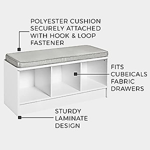 ClosetMaid 1631 Cubeicals 3-Cube Storage Bench, White with Gray Cushion