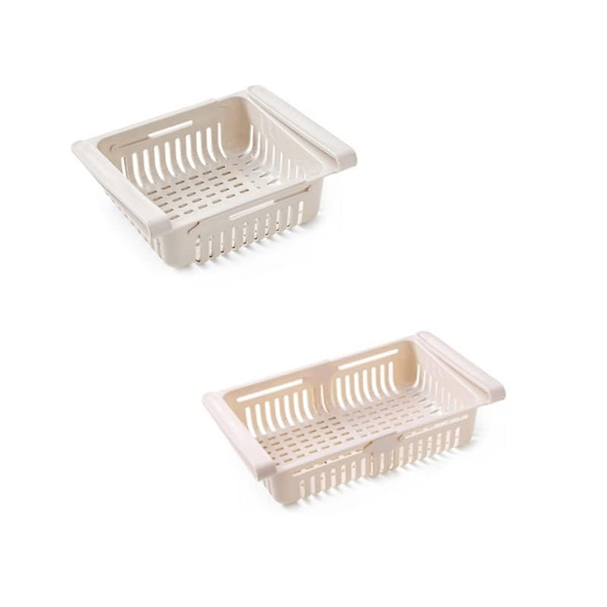 Gsycle Refrigerator Drawer Organizer, 2PCS Fridge Drawer Organizer Pull out Storage Box Refrigerator Bins Refrigerator Shelves for Egg Fruit Vegetable Seafood(Beige)