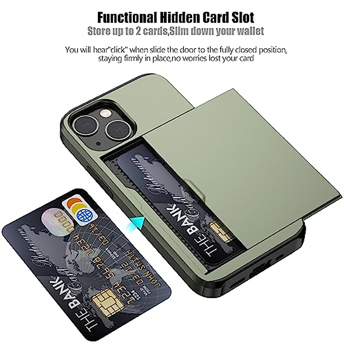 Nvollnoe for iPhone 13 Mini Case with Card Holder Heavy Duty Protective Dual Layer Shockproof Hidden Card Slot Slim Wallet Case for iPhone 13 Mini for Men&Women(Green)