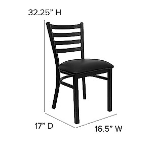 Flash Furniture 2 Pack HERCULES Series Black Ladder Back Metal Restaurant Chair - Black Vinyl Seat