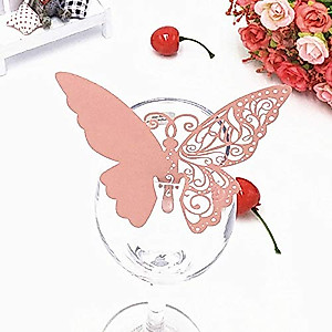 NX Garden 50pcs Butterfly Wedding Party Baptism Table Name Place Card/Escort Card/Cup Card/Wine Glass Card for Wedding Party Decoration, Pink