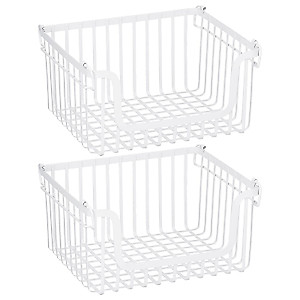 mDesign Large Stacking Wire Baskets Food Organizer Storage Metal Basket with Open Front for Kitchen Cabinet, Pantry; Organize Fruits, Snacks, and Vegetables - Carson Collection - 2 Pack - Matte White