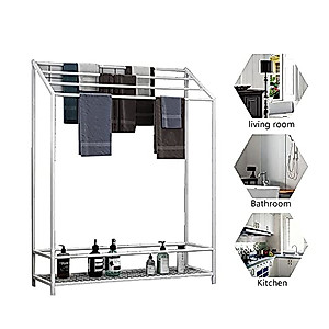 -Shelf Freestanding Towel Drying Racks for Bathroom,Stainless Steel Tall Towel Holder Stand with Bars and Bottom Shelf,Bath Accessories Bathroom Balcony Shelves/White/80 * 25 * 120Cm