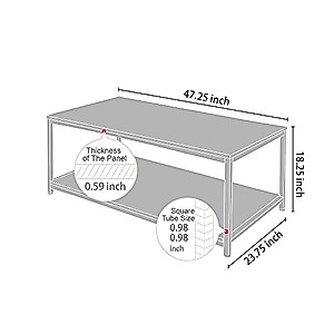 Coral Flower Washed Oak Coffee Table, Wood and Metal Rustic Cocktail Table with Open Storage Shelf, for Living Room, Light Oak