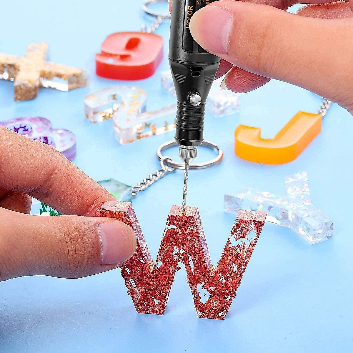 Uolor Electric Corded Hand Drill Kit, Pin Vise Set with 17Pcs Twist Drill Bit, 10Pcs Collet and 200Pcs Screw Eye Pin for Resin Wood Plastic Polymer Clay Keychain Pendant Earring Jewelry Making - Uolor