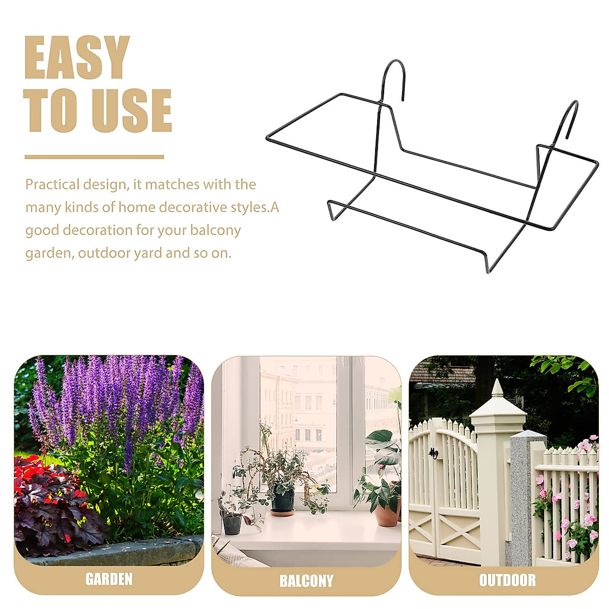 YARNOW Flower Pot Hanger Black Stand Black Flower Pots Hanging Wall Planters Hanging Flower Pot Black Plant Pot Hanging Plant Pots Black Hanging Planter Bonsai Rack Iron Track Rectangle