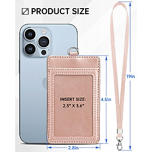 Teskyer Leather ID Badge Holder, Vertical PU Leather ID Badge Holder with 1 Clear ID Window & 1 Credit Card Slot and a Detachable Neck Lanyard (Rose Gold)