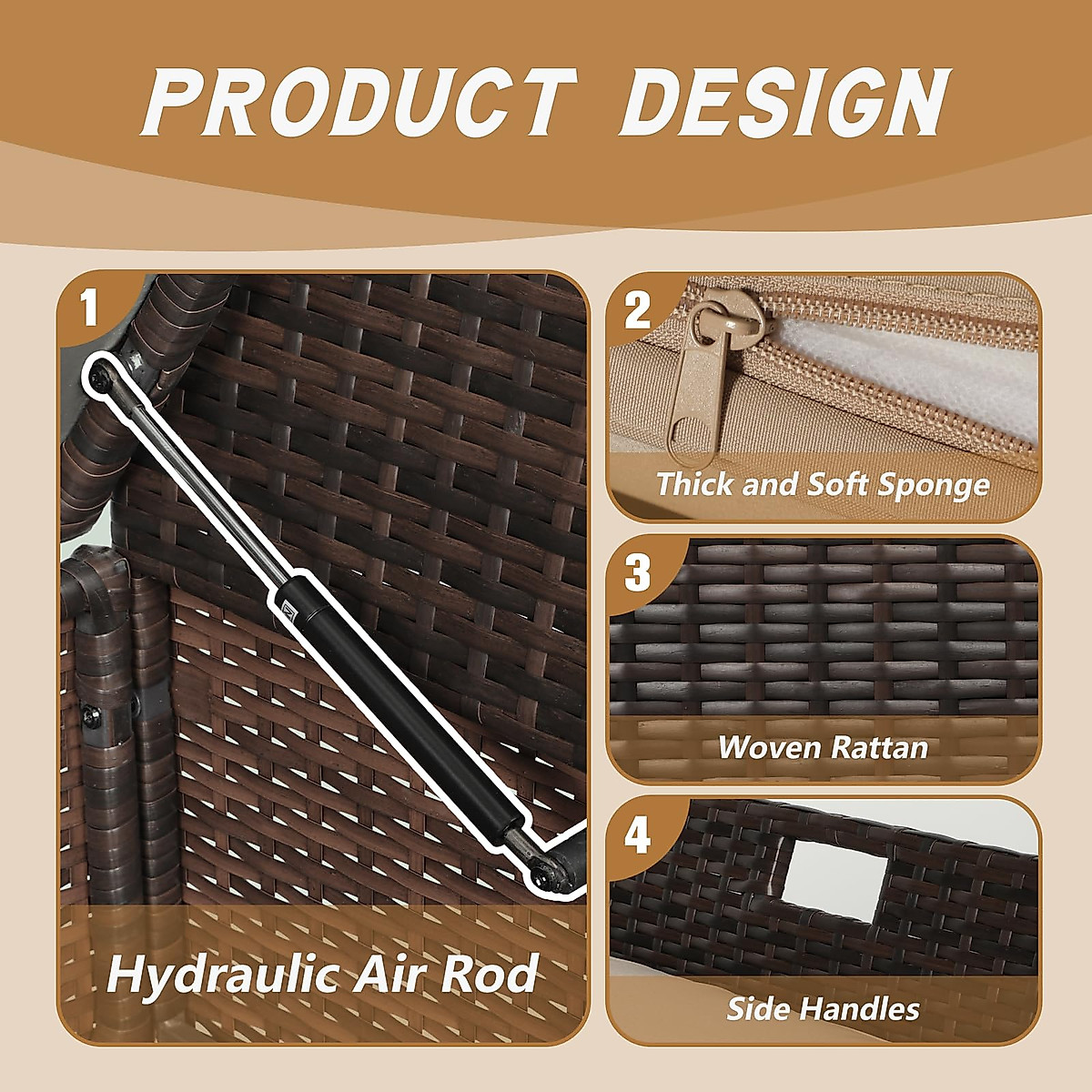 Patiomore 3 Pieces Outdoor Bistro Set Patio Furniture Set PE Brown Wicker Patio Chairs with Coffee Table for Front Porch, Balcony, Backyard (Navy Blue Cushion)