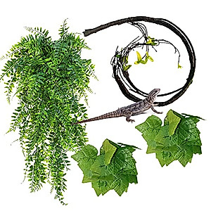 Freiomyi Reptile Vines Plants Flexible Jungle Terrarium Plant Leaves Decor Bearded Dragon Climbing Fake Plastic Leaves Pet Habitat Decoration for Lizard, Hermit Crab, Snake, Frogs