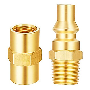 Uenede Solid Brass 1/4"NPT Male Threaded RV Propane Quick Connect + 1/4"NPT Female Threaded Hex Nipple Pipe Coupling Connector Kit