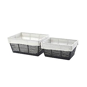 Urban Shop Set of 2 Stackable Farmhouse Organizer Storage Bins, Shelf Baskets with Fabric Liner, Black