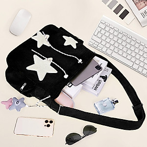 Y2K Star Tote Bag for Women, Emo School Grunge Bag Aesthetic, Cute Corduroy Shoulder Purse, Lightweight and Spacious Kawaii Tote Hobo Bag for Teen Girl