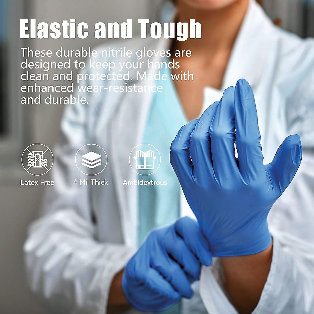 Amozife Blue Nitrile Disposable Gloves, 4 Mil Powder & Latex Free Non-Sterile Exam Gloves for Cooking, Cleaning, Food Prep, Large