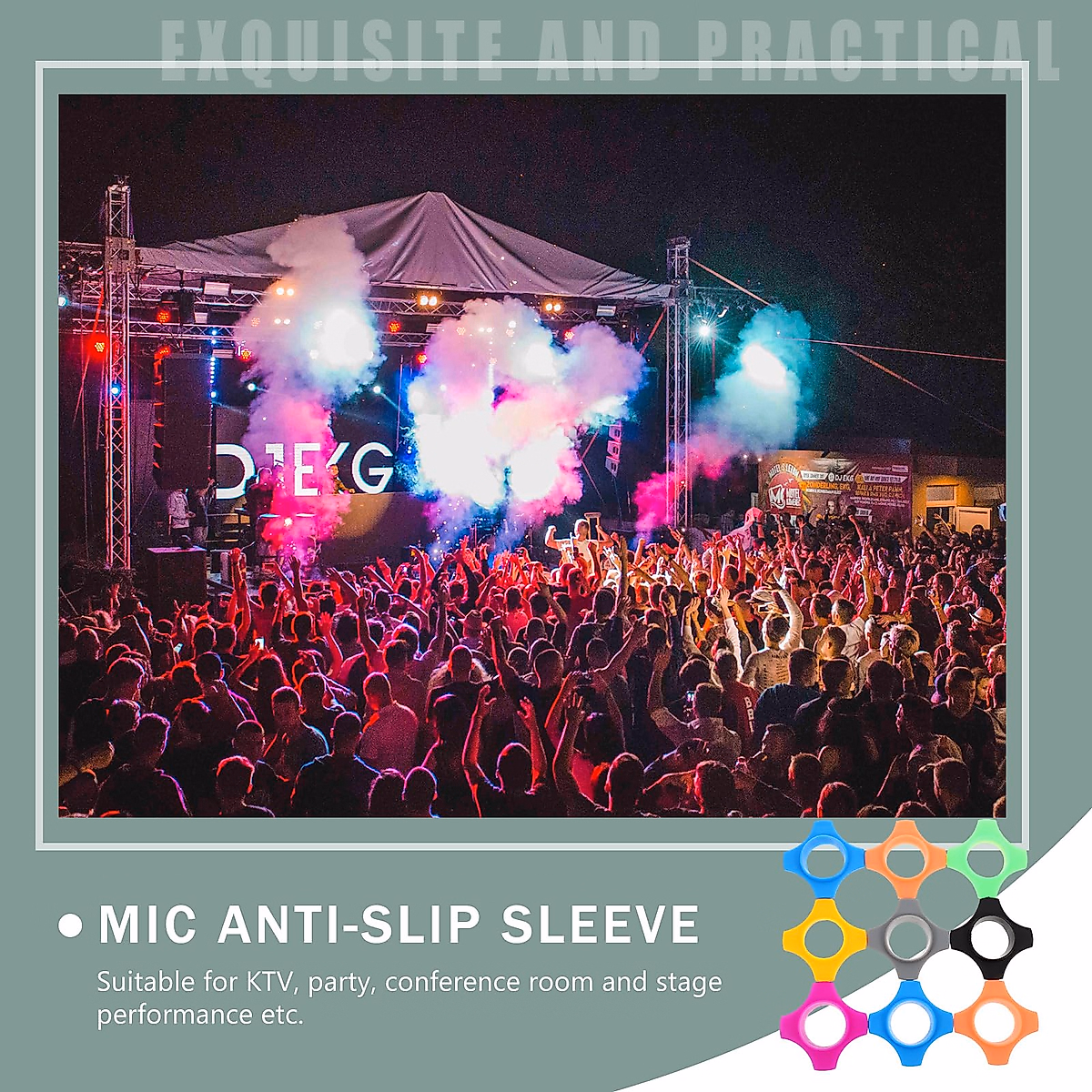 Microphone Accessories Rubber Handheld Microphone Rolling Protection Ring Anti- rolling Shakeproof Mic Protector For KTV Karaoke Random Color 10Pcs Mic Case