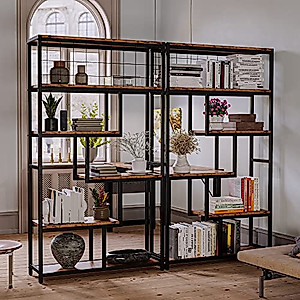 IRONCK Bookshelves and Bookcases 6-Shelf Etagere Bookcase, Industrial Open Display Shelves Geometric Bookcase with Sturdy Metal Frame,Vintage Brown